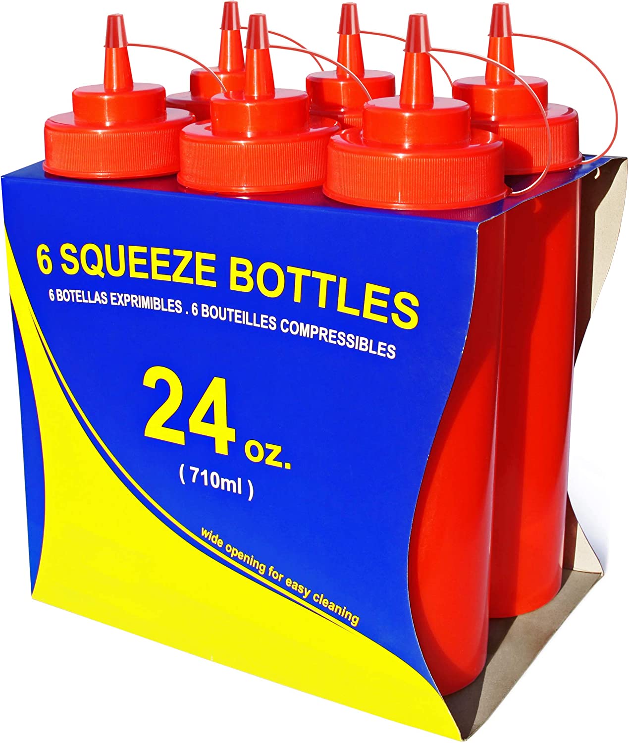New Star Foodservice 26405 Squeeze Bottles, Plastic, Wide Mouth, 24 oz